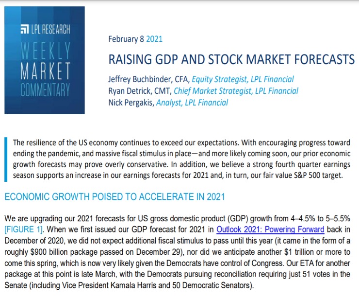 Raising GDP and Stock Market Forecasts | Weekly Market Commentary ...