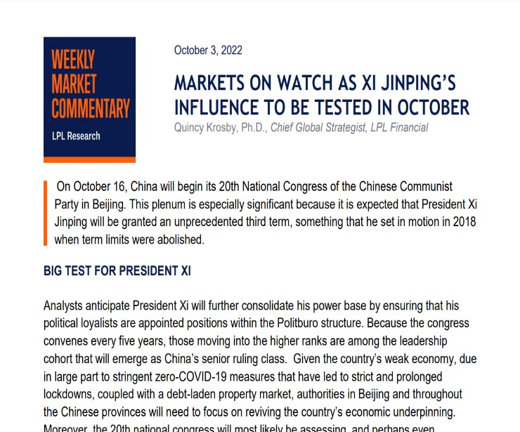 Xi Jinping’s Influence to be Tested | Weekly Market Commentary ...
